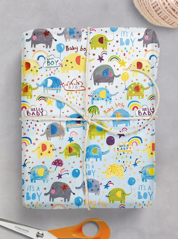 New Baby Gift Wrap For Baby Boys Cute Elephant Blue | Etsy