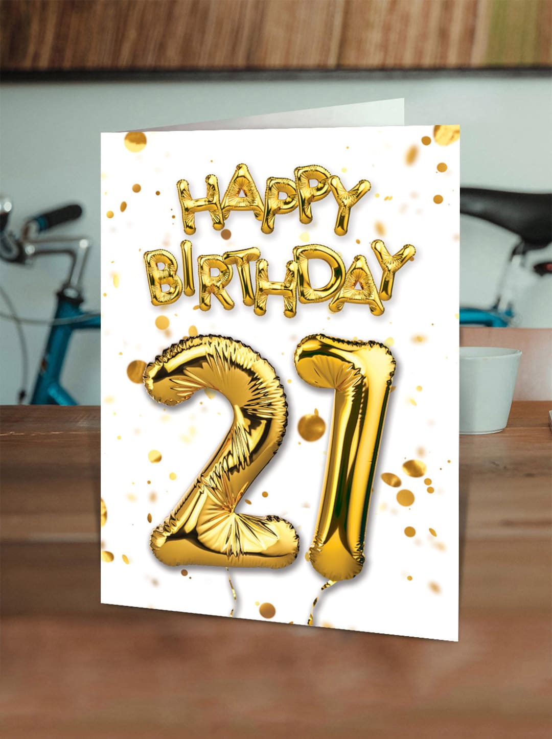 21st Birthday Gold Balloon Card for Him Her Boy Girl Son Daughter ...