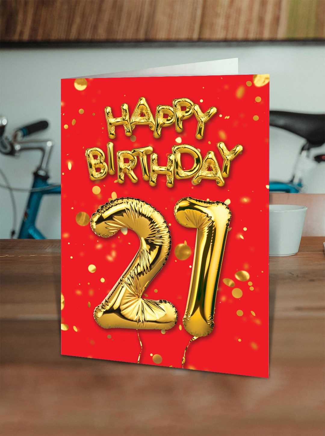 21st Birthday Gold Balloon Card Red for Him Her Boy Girl Son Daughter ...