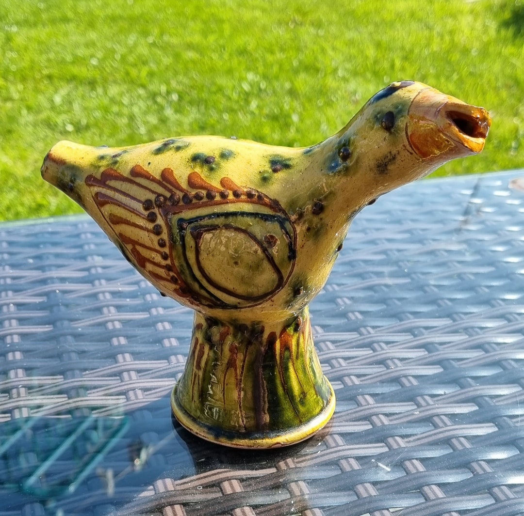 Vintage Pottery Pie Funnel Large Bird Duck France French Drip Glaze ...
