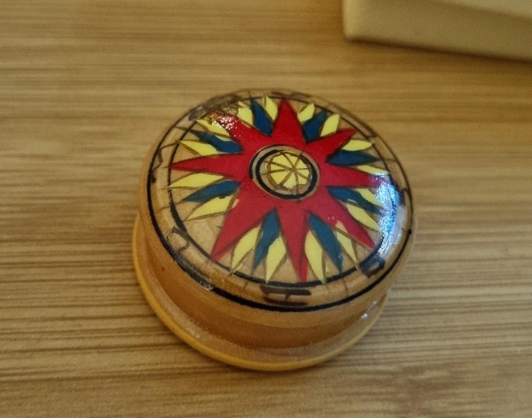 Sweet Vintage Treen Pill or Snuff Box, Handpainted, Compass Alchemy ...