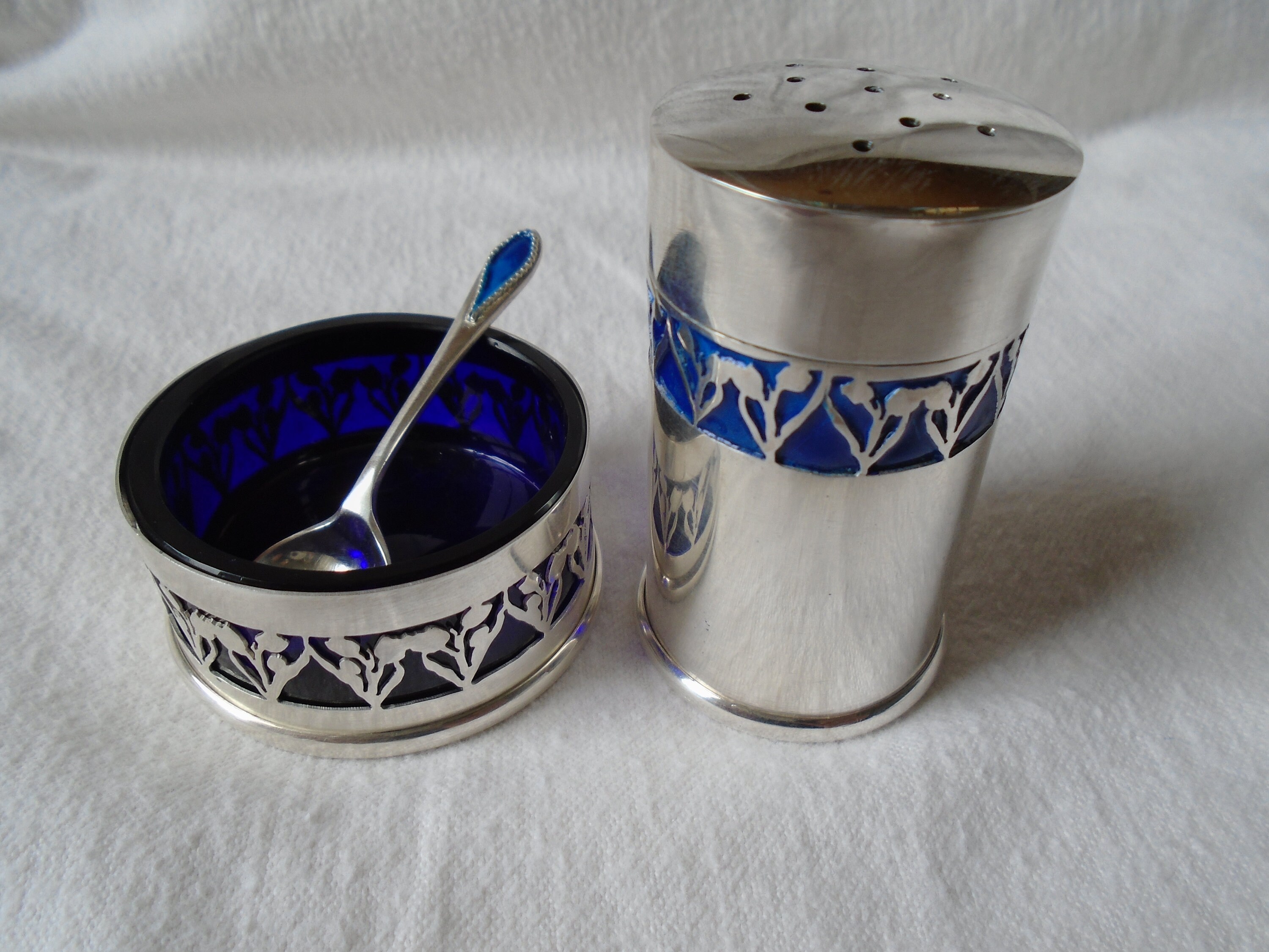 Solid Sterling Silver and Enamel Salt Dish and Pepper Pot - Etsy