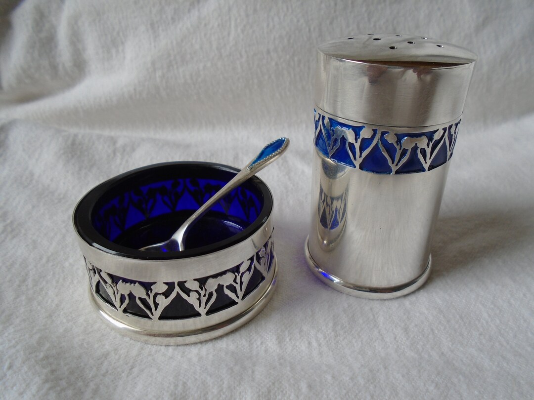 Solid Sterling Silver and Enamel Salt Dish and Pepper Pot - Etsy