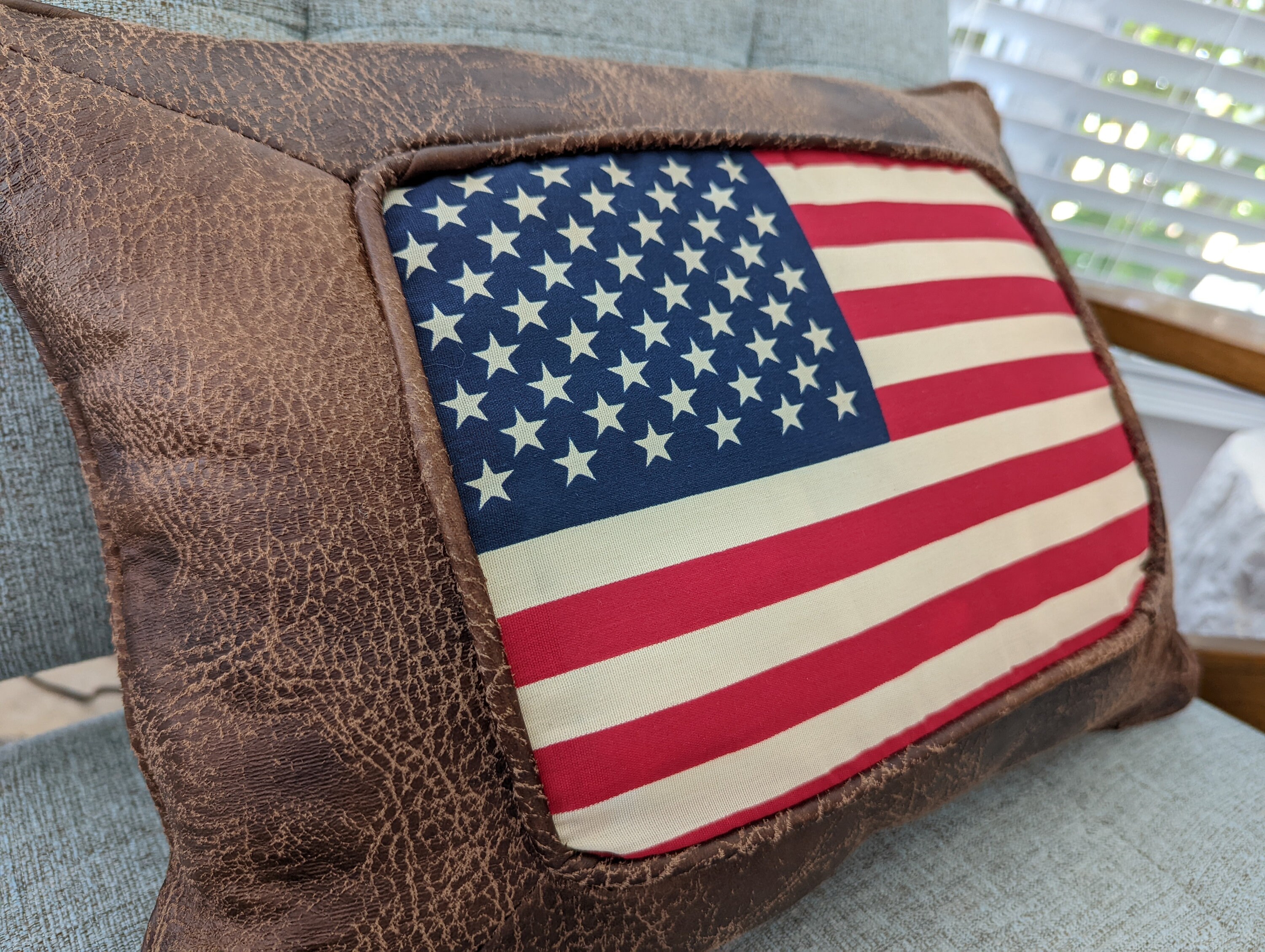 Stars and Stripes American Flag Decorative Pillow - 15"x20" Brown Soft ...