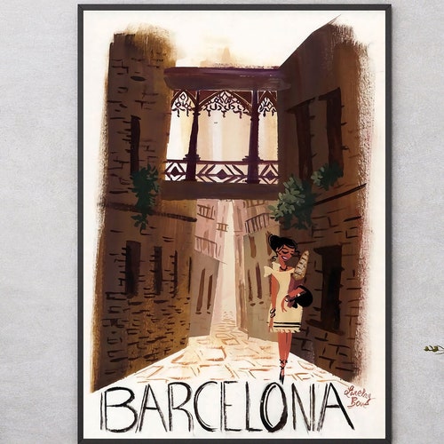 Barcelona Spain Vintage Style Travel Poster - Etsy