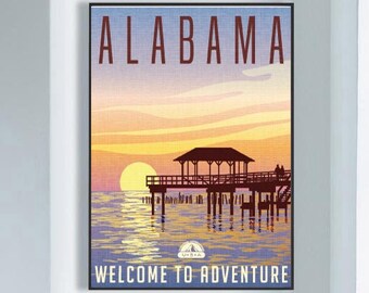 Alabama Retro Travel Poster - Etsy