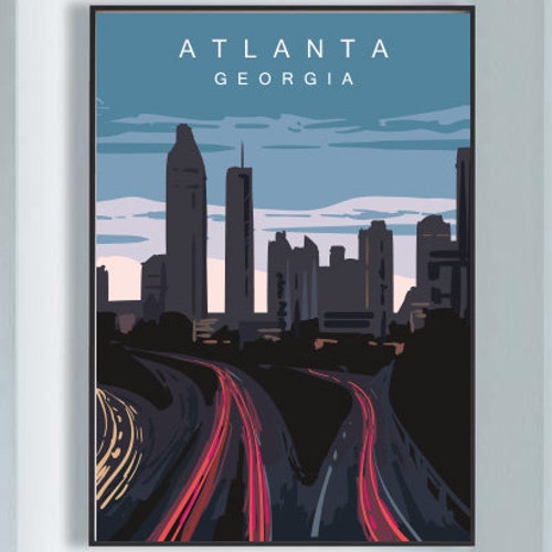 Atlanta Skyline Poster Print Vintage Atlanta Georgia Wall Art - Etsy