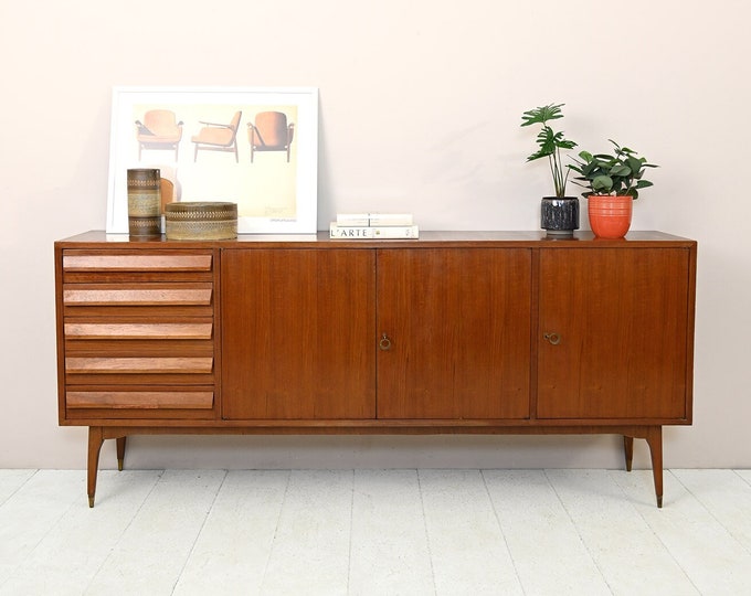 Italian 50s 60s Sideboard With Side Drawers, Midcentury - Etsy