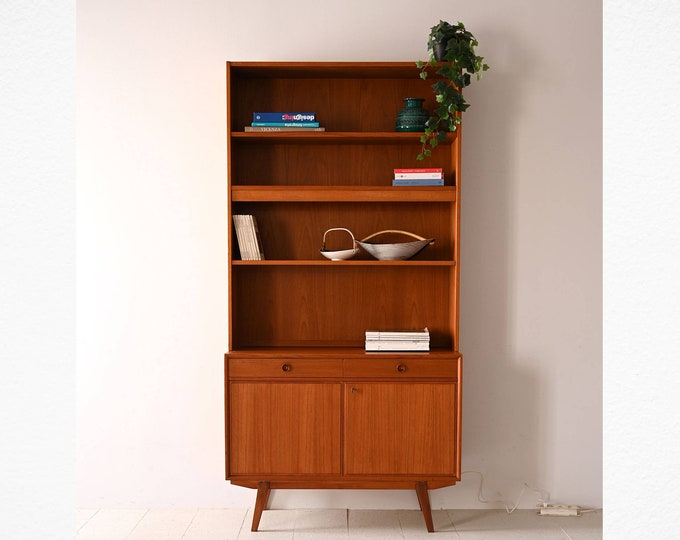 Vintage Teak Bookcase With Small Sideboard - Mid-century Scandinavian ...