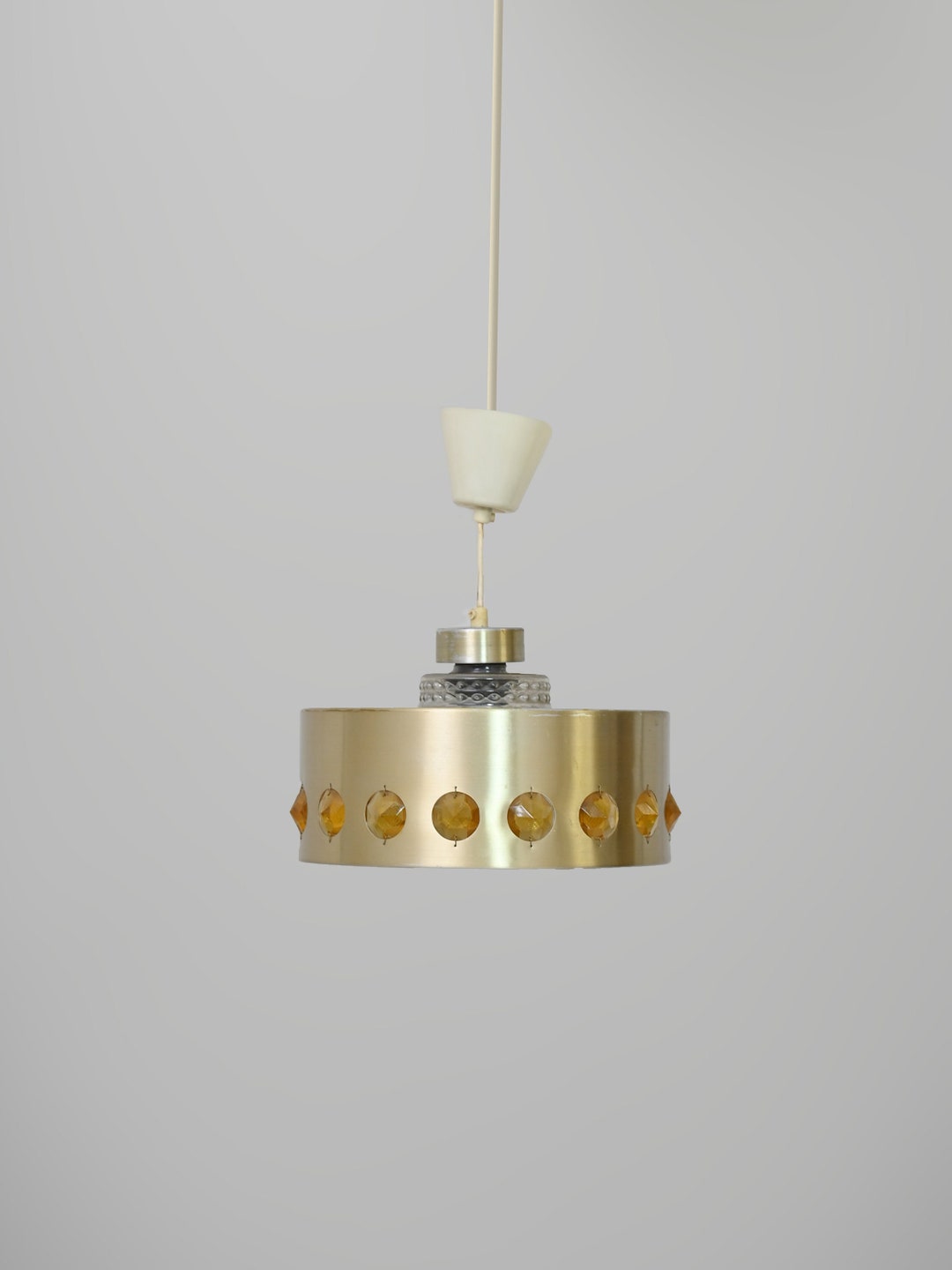 Vintage 1960s Midcentury Pendant Light With Metal and Glass, Original ...