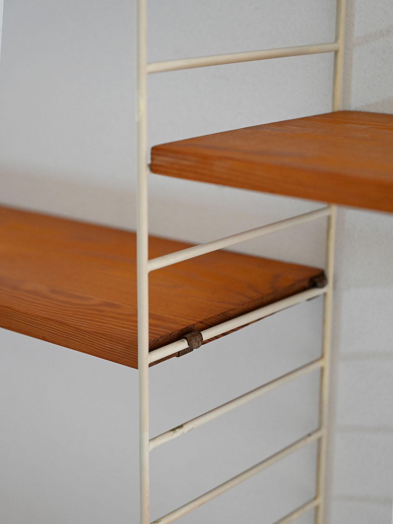 Scandinavian Modular Wall Shelf System in Spruce and White Metal, 1960s ...