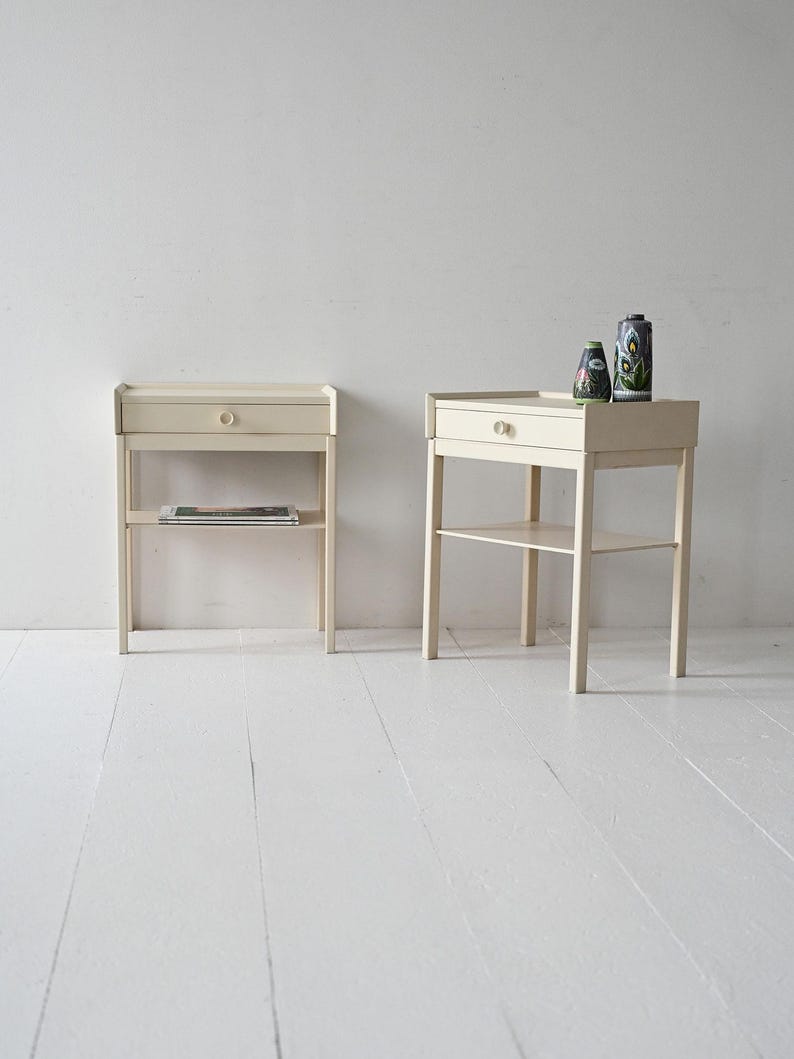Pair of Scandinavian White Lacquered Nightstands With Drawer and Shelf ...