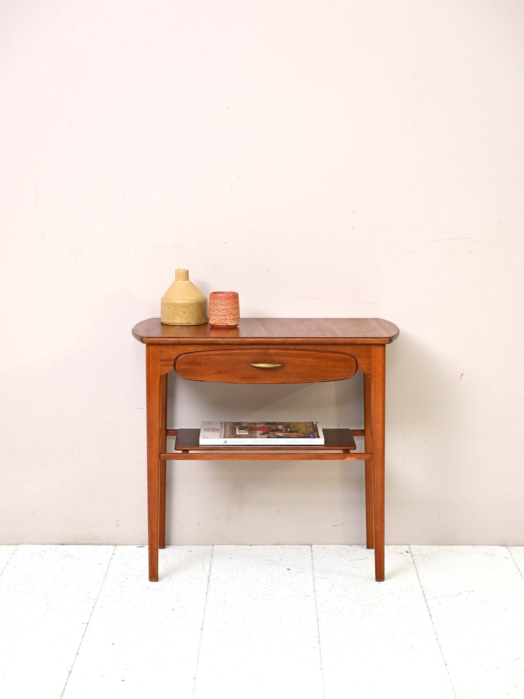 Midcentury Danish Teak Entryway Cabinet / Bedside Table With Oval Top ...