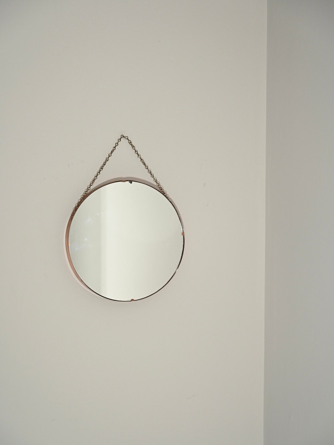 Midcentury Round Mirror With Metal Frame, Vintage Scandinavian Design ...