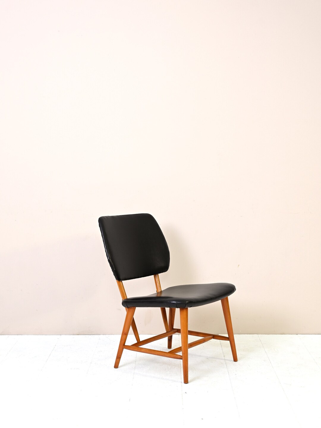Scandinavian Armchair in Black Leather for Living Room, Midcentury ...