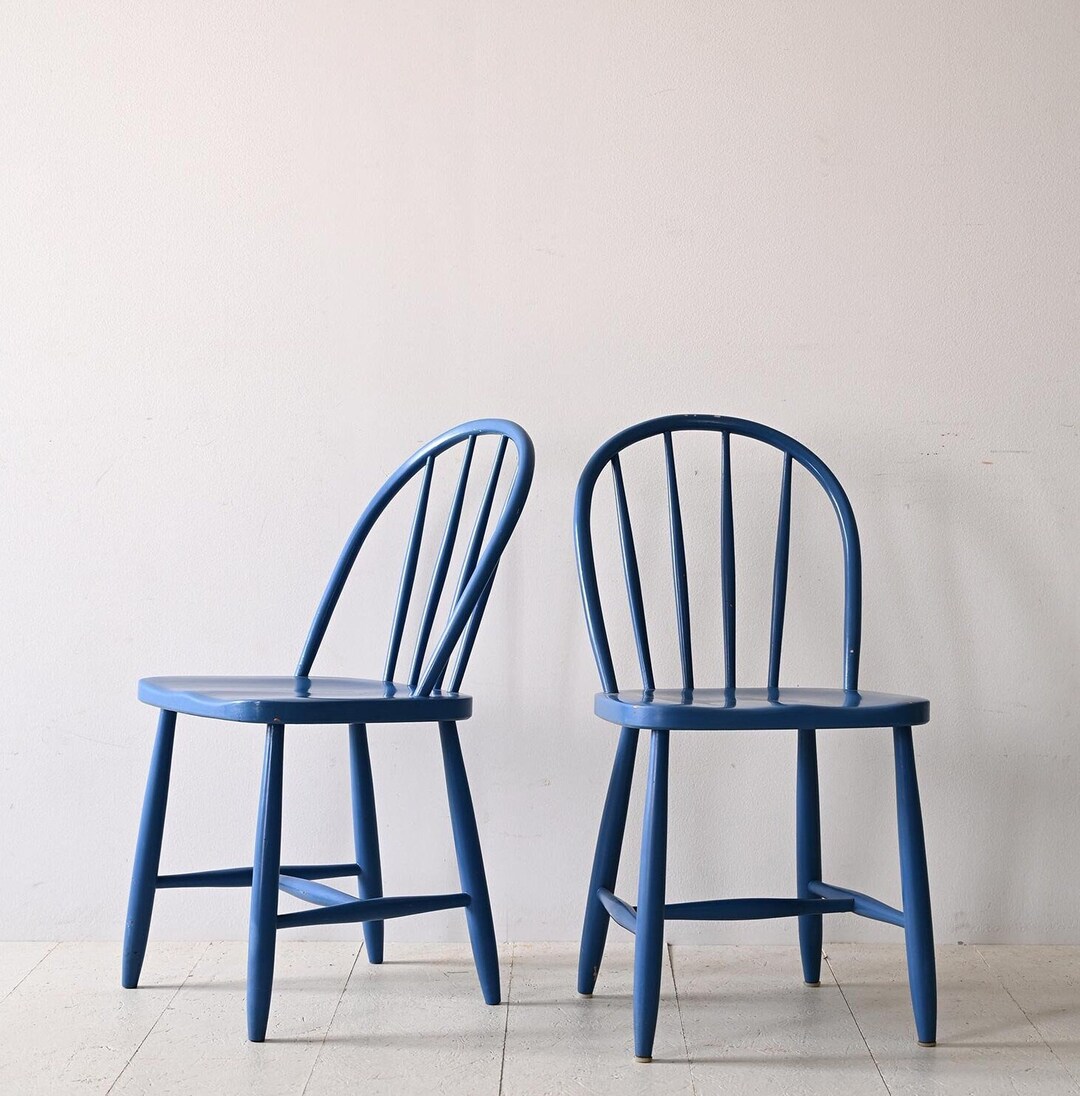 Vintage Blue Wooden Chairs Scandinavian Elegance From the 60s - Etsy