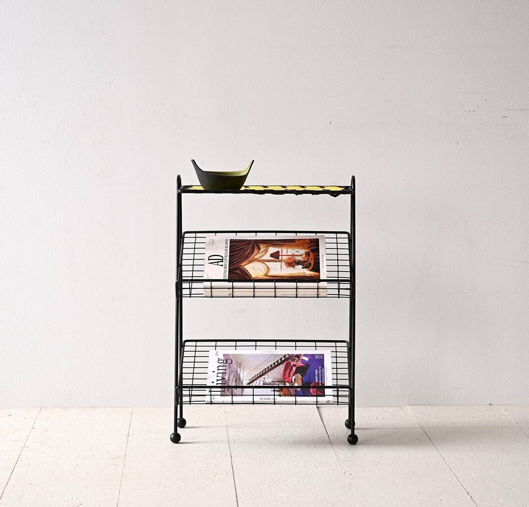 Original 1960s Black Metal Magazine Rack | Vintage Storage Charm - Etsy