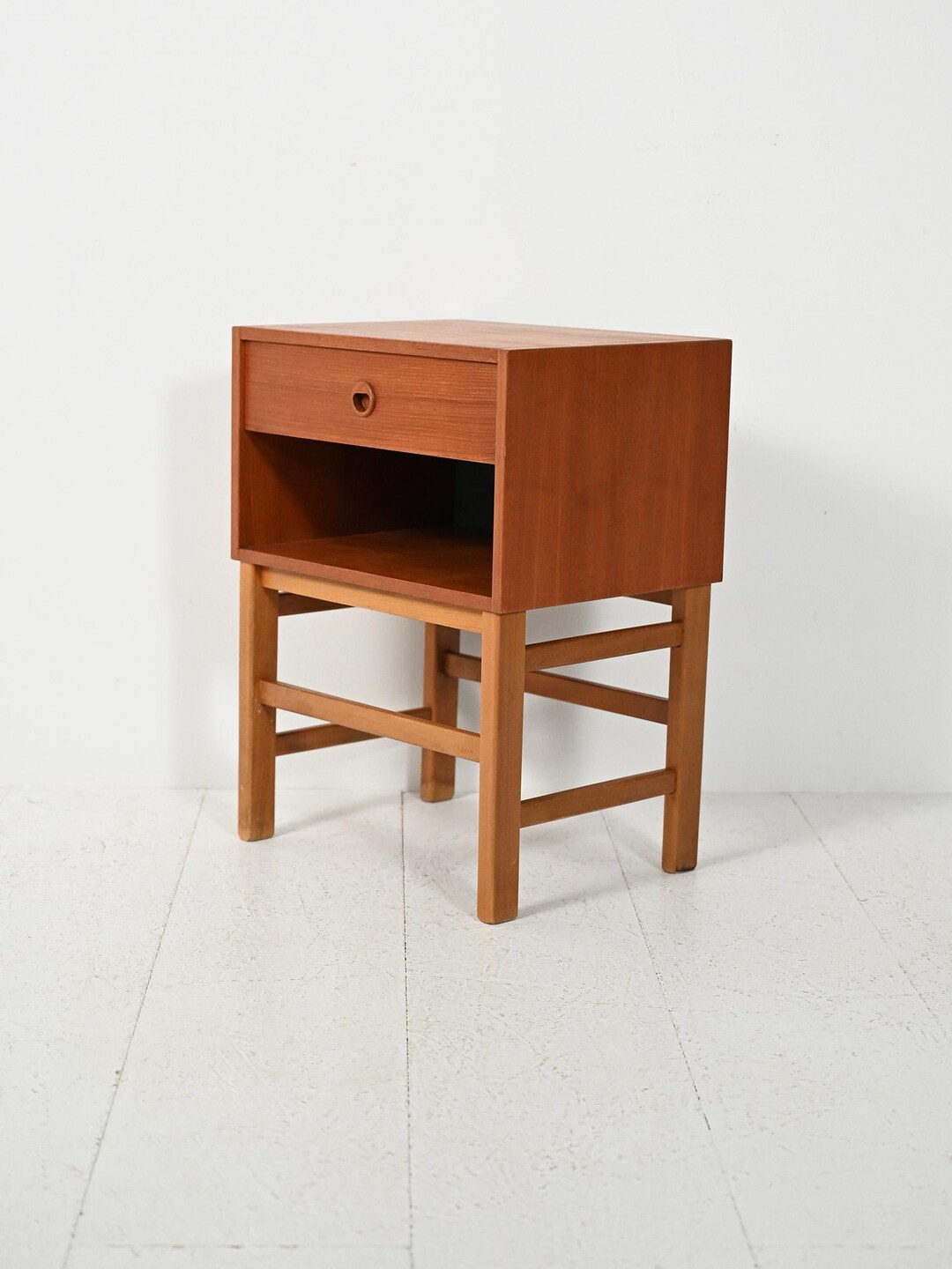 Scandinavian Cubic Teak Nightstand 1960s Vintage Bedside Table With ...