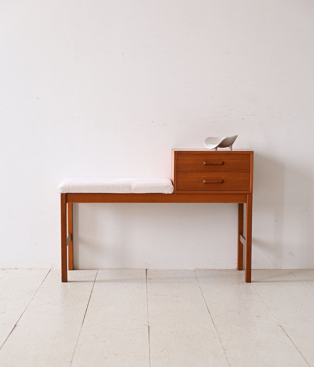 Vintage Scandinavian '60s Bench With Upholstered Seat and Raised ...