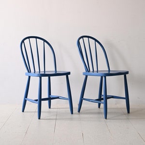 Vintage Blue Wooden Chairs Scandinavian Elegance From the 60s - Etsy