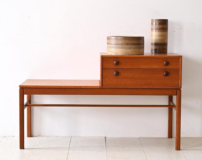 Vintage Teak Entryway Bench With Raised Drawers Mid-century Gossip ...