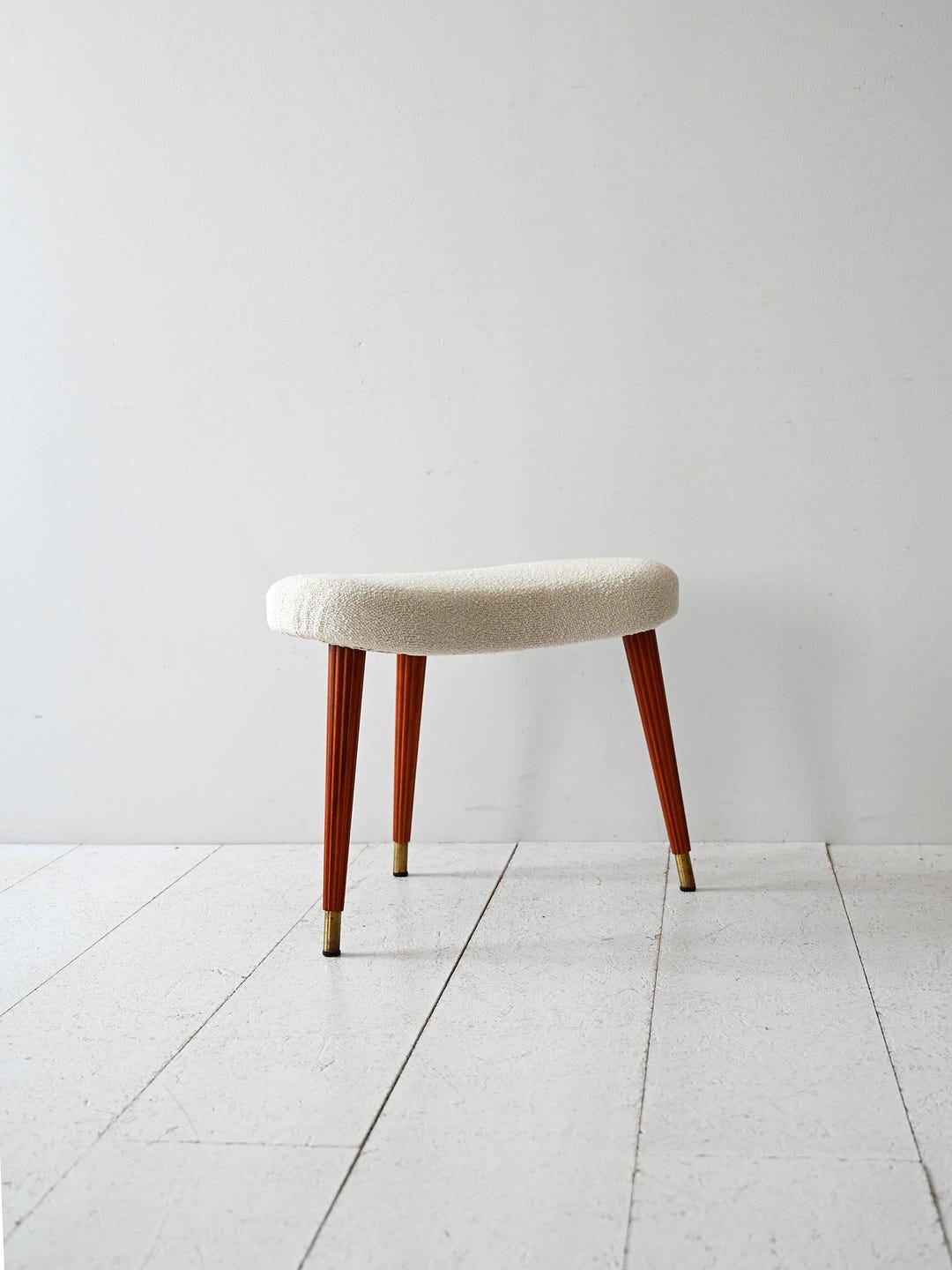 1940s Swedish Mahogany Stool With Brass Feet and Cotton Bouclé ...