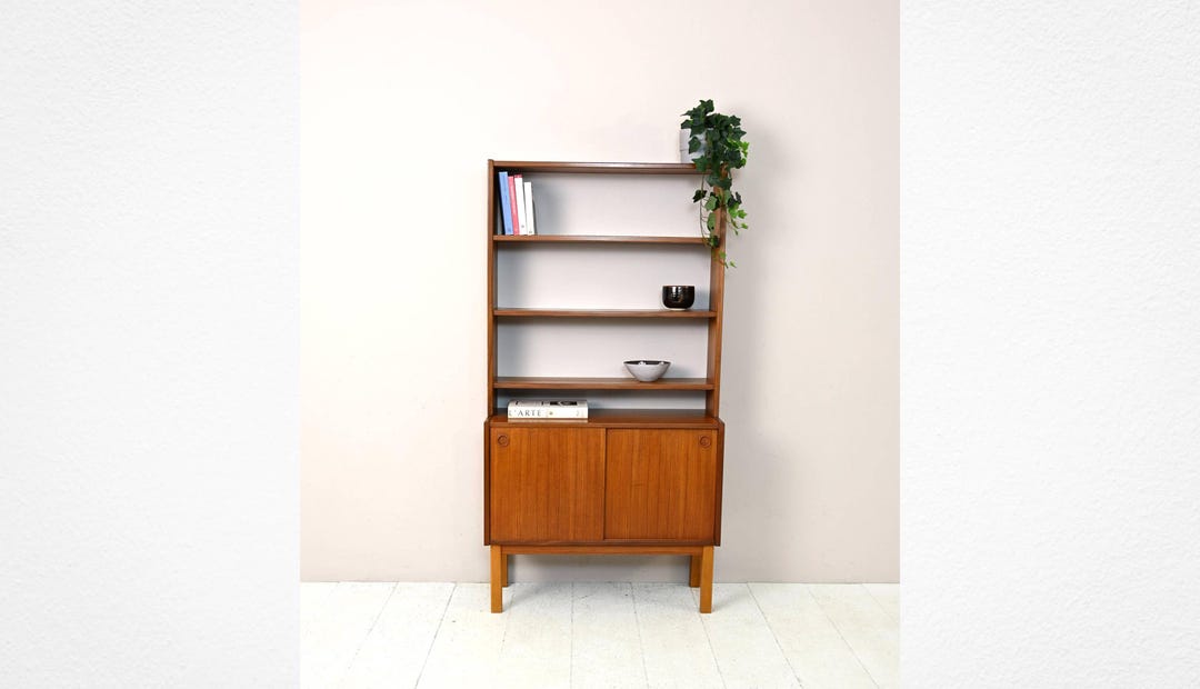 1950s Scandinavian Teak Bookcase – Vintage Mid-century Storage Cabinet ...