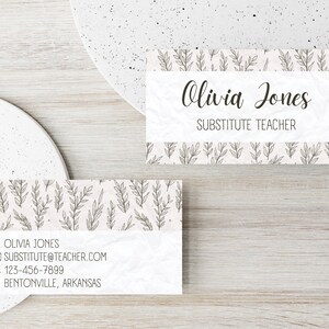 Editable Template for Neutral Foliage Business Card Substitute Teacher ...