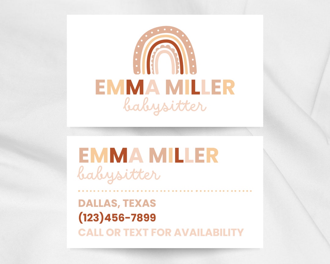 Fully Editable Boho Rainbow Babysitter Contact Card Template, Printable ...