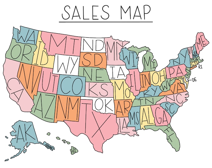 United States Sales Map Coloring Page to Color in Procreate, Printable ...