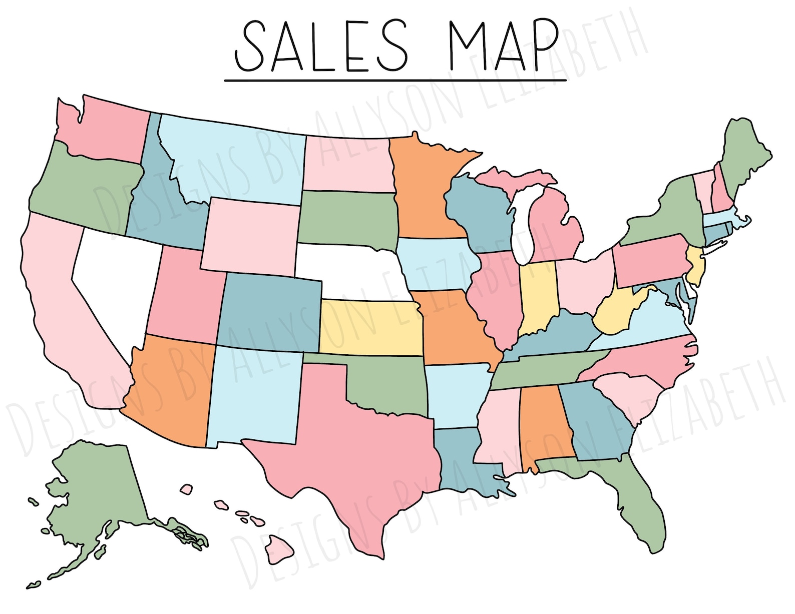 US Sales Map Coloring Page – Etsy Sales Tracker (PDF & PNG) - Etsy