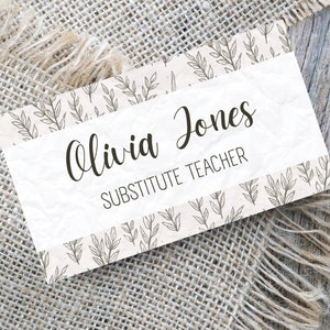Editable Template for Neutral Foliage Business Card Substitute Teacher ...