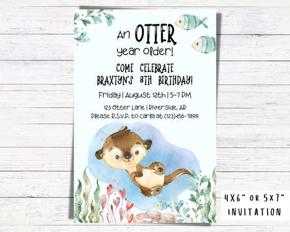 Fun Otter Birthday Party Invitation Printable Party | Etsy