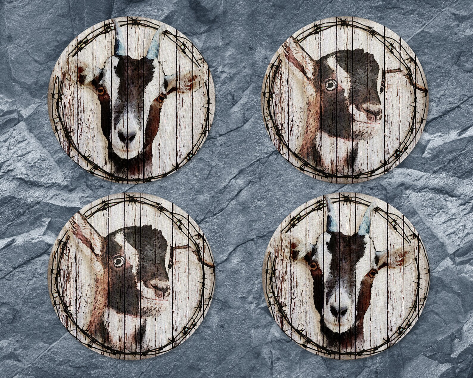 Goat Table Coasters Set of 4 Coaster Table Coaster Farm - Etsy