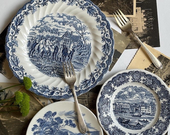 Collection of Vintage Blue Transferware Wall Plates Set of Three - Etsy