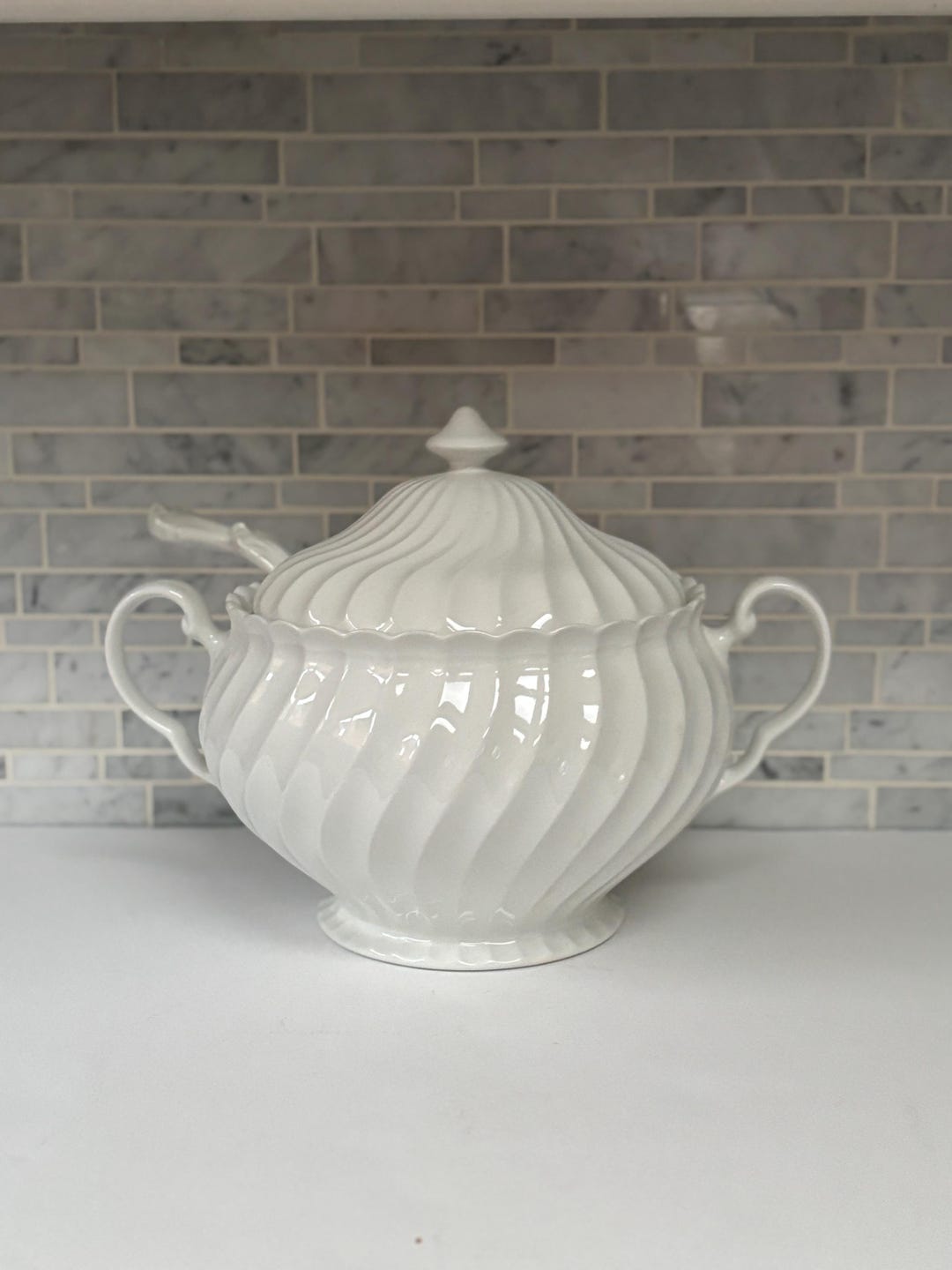 Vintage White Ironstone Soup Tureen With Lid and Ladle Snow White Regency Johnson Bros England ...