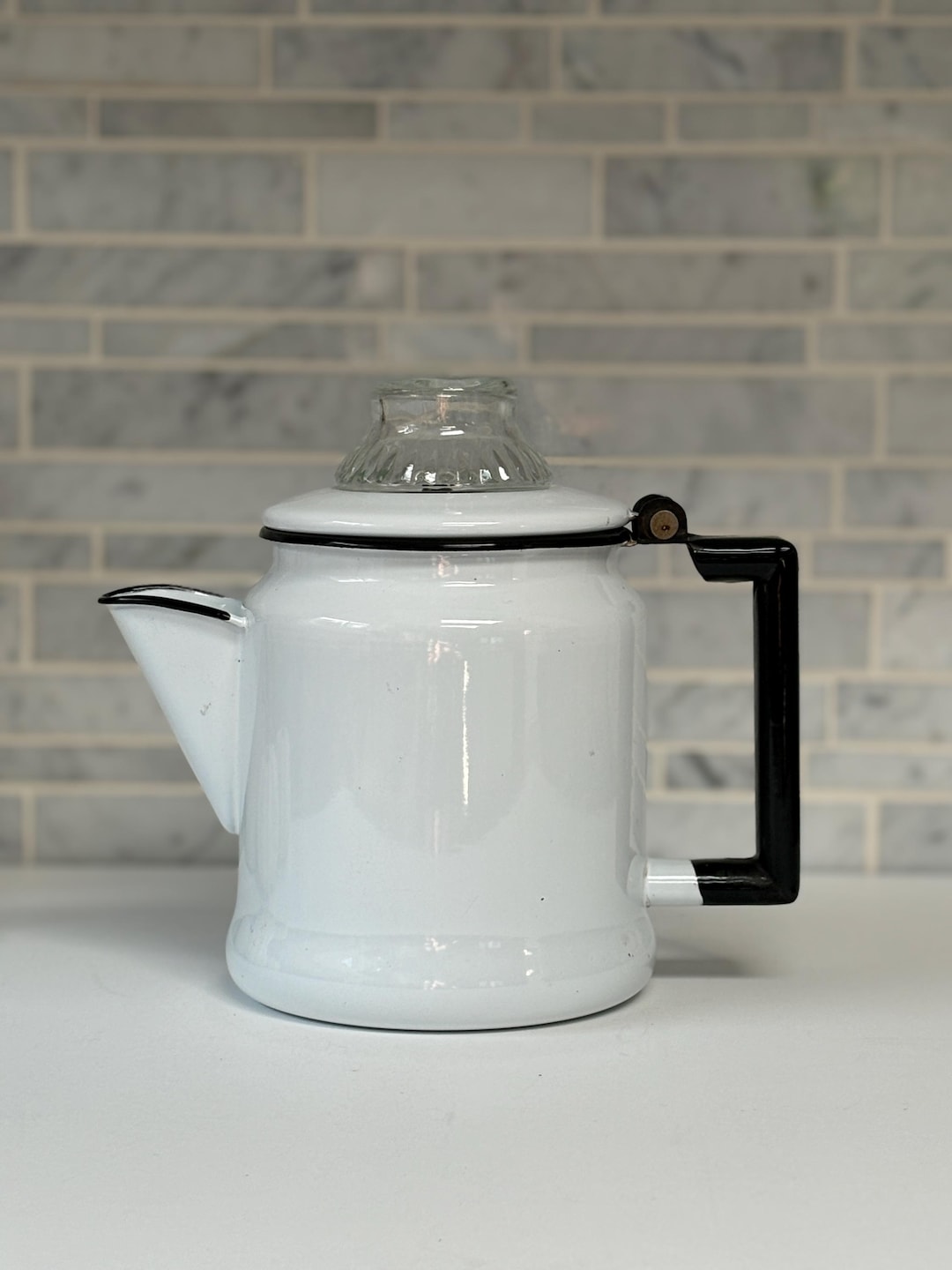 Vintage White Enamel Coffee Pot | Rustic Farmhouse Kitchen Decor - Etsy