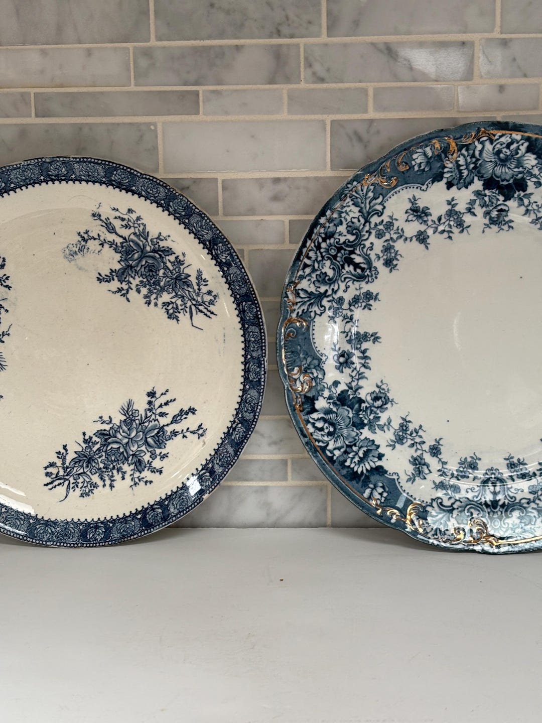 Curated Antique Blue Transferware Plate Pairing - Etsy