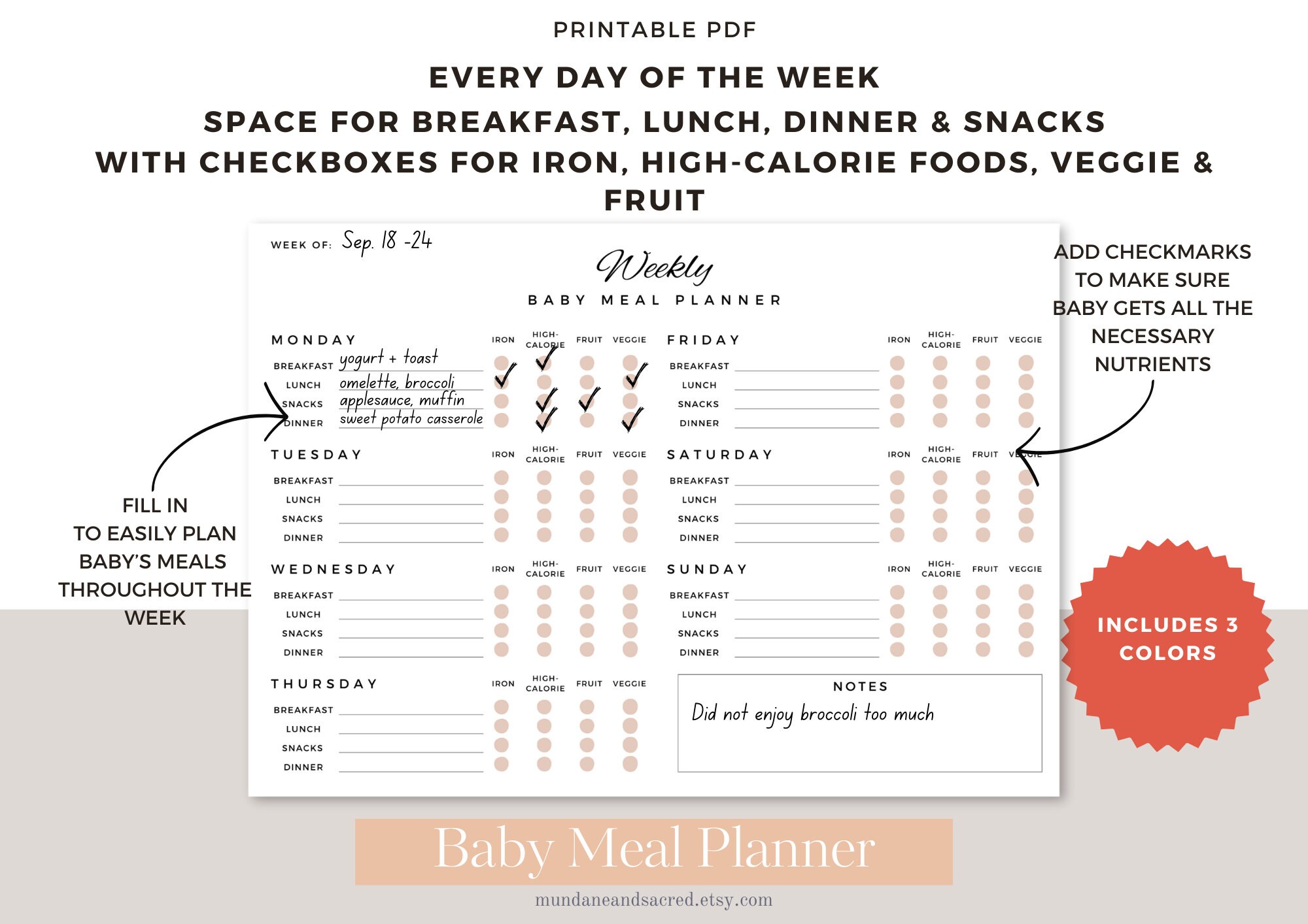 Easy Weekly Baby-led Weaning Meal Planner, Baby Meal Planner Printable ...