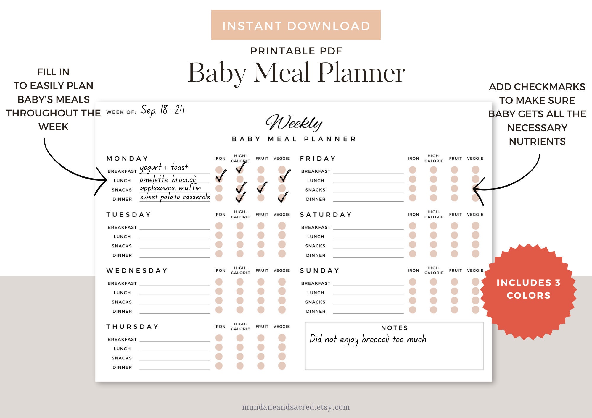 Easy Weekly Baby-led Weaning Meal Planner, Baby Meal Planner Printable ...