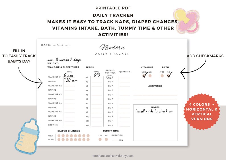 Printable Newborn Tracker Instant Download and Print Daily - Etsy