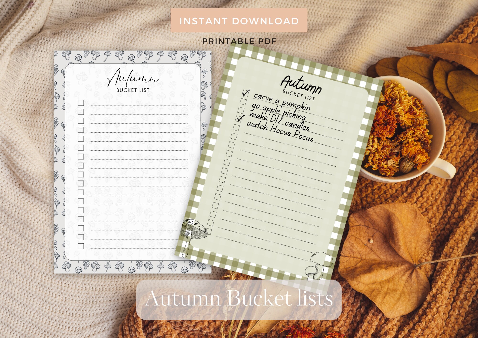 Autumn Bucket List Printable - Set of 2 Designs, Fillable Autumn Bucket ...