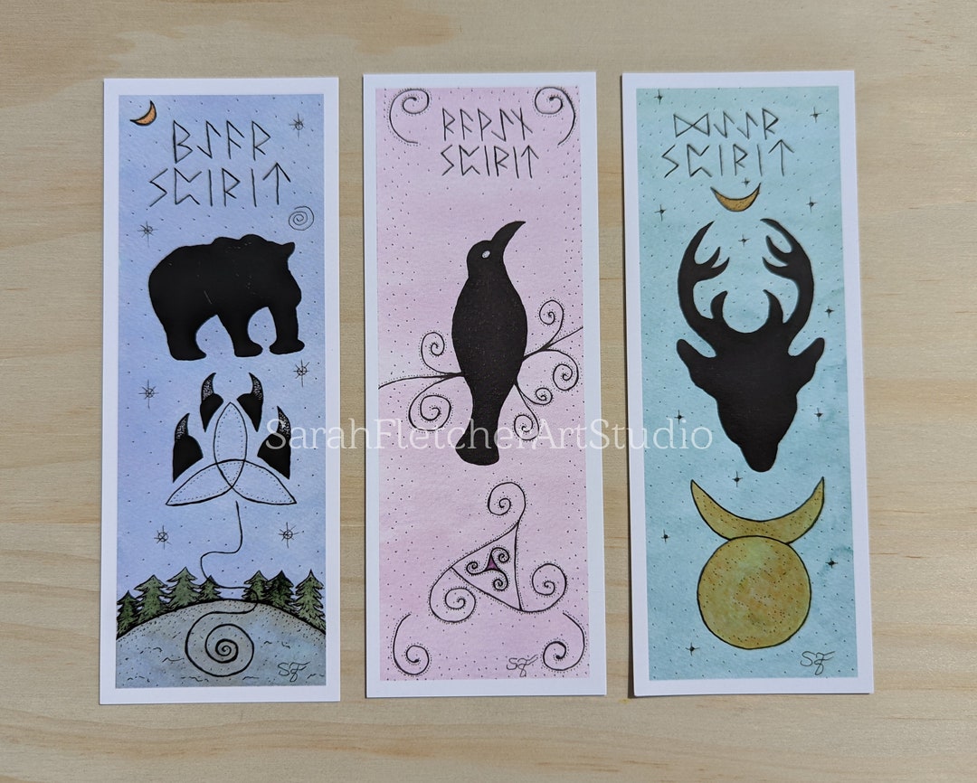 Set of 3 Bookmarks, Bear, Deer and Raven Spirit Animals Totem Guides ...