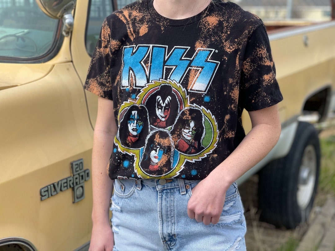 Kiss Band Tee | Acid Wash Band T Shirt | Bleach Tie Dye Band Tee | Acid ...