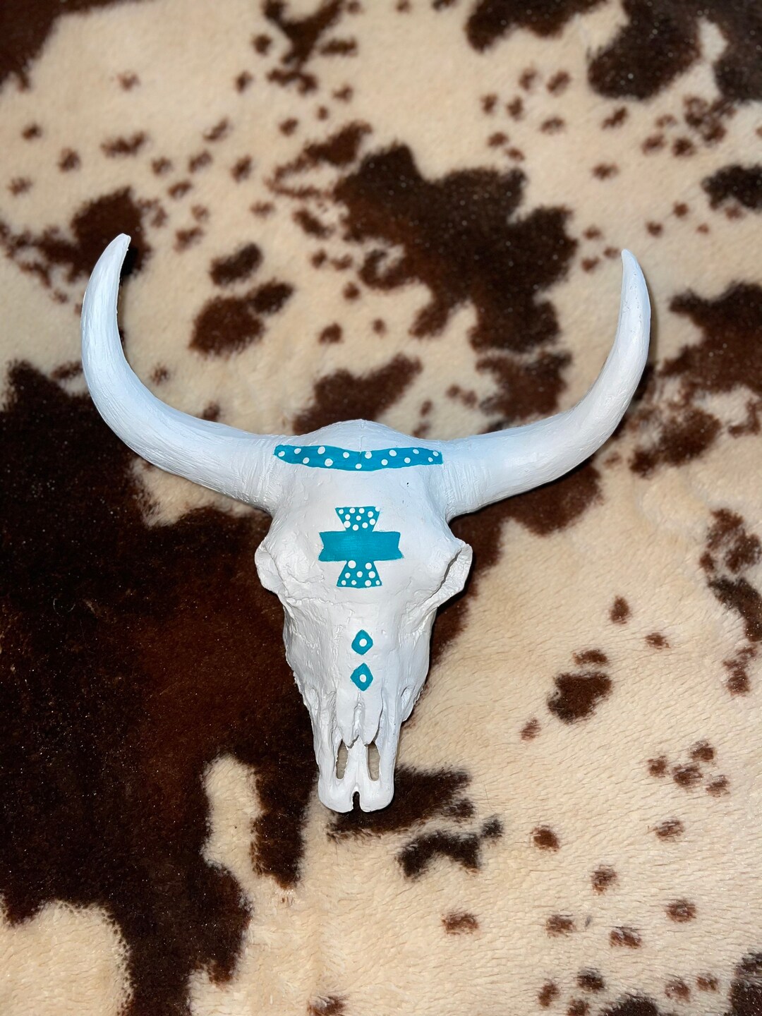 Hand Painted Cow Skull | Aztec Painted Cow Skull | Western Wall Decor ...