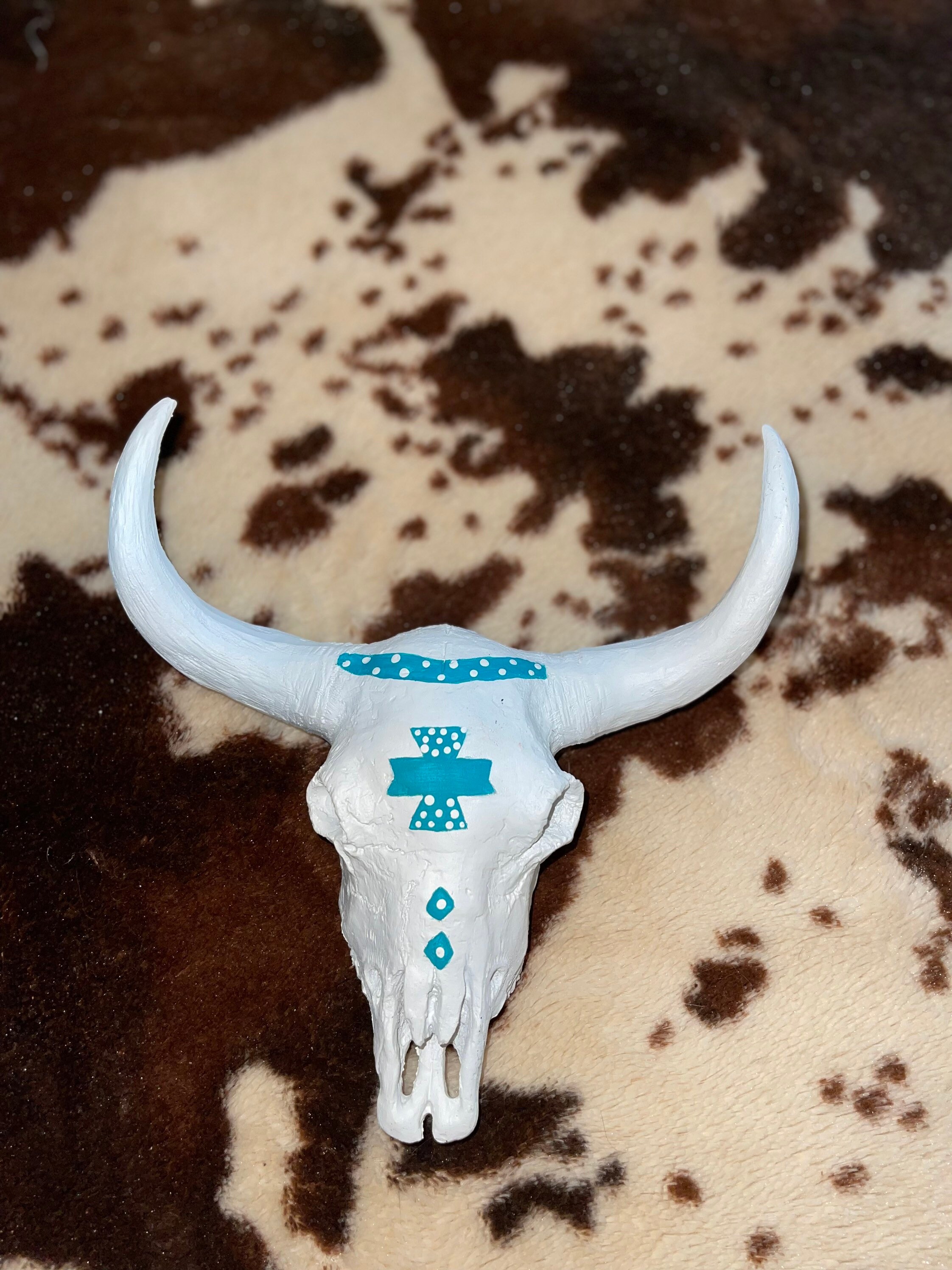 Hand Painted Cow Skull | Aztec Painted Cow Skull | Western Wall Decor ...