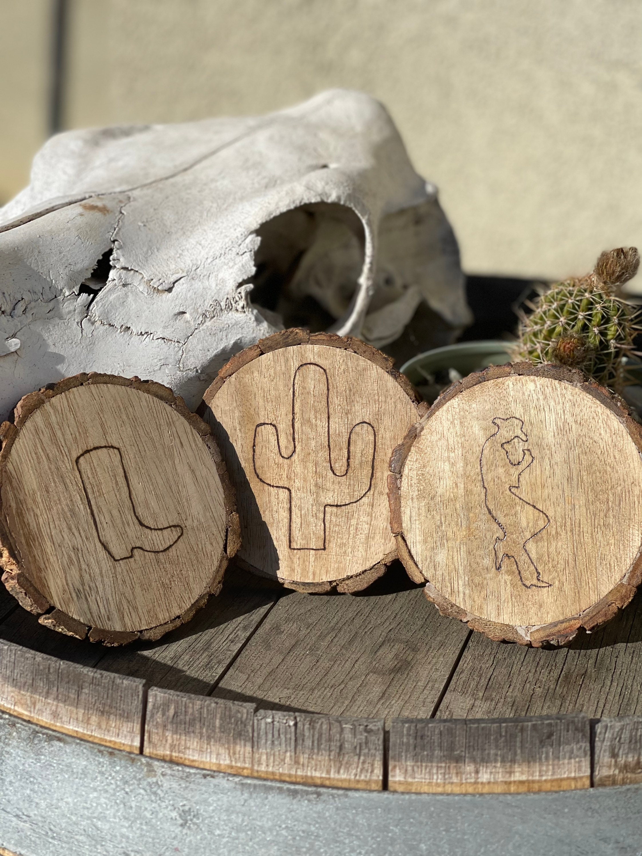 Western Coasters Wood Burned Western Coasters Hand Made | Etsy