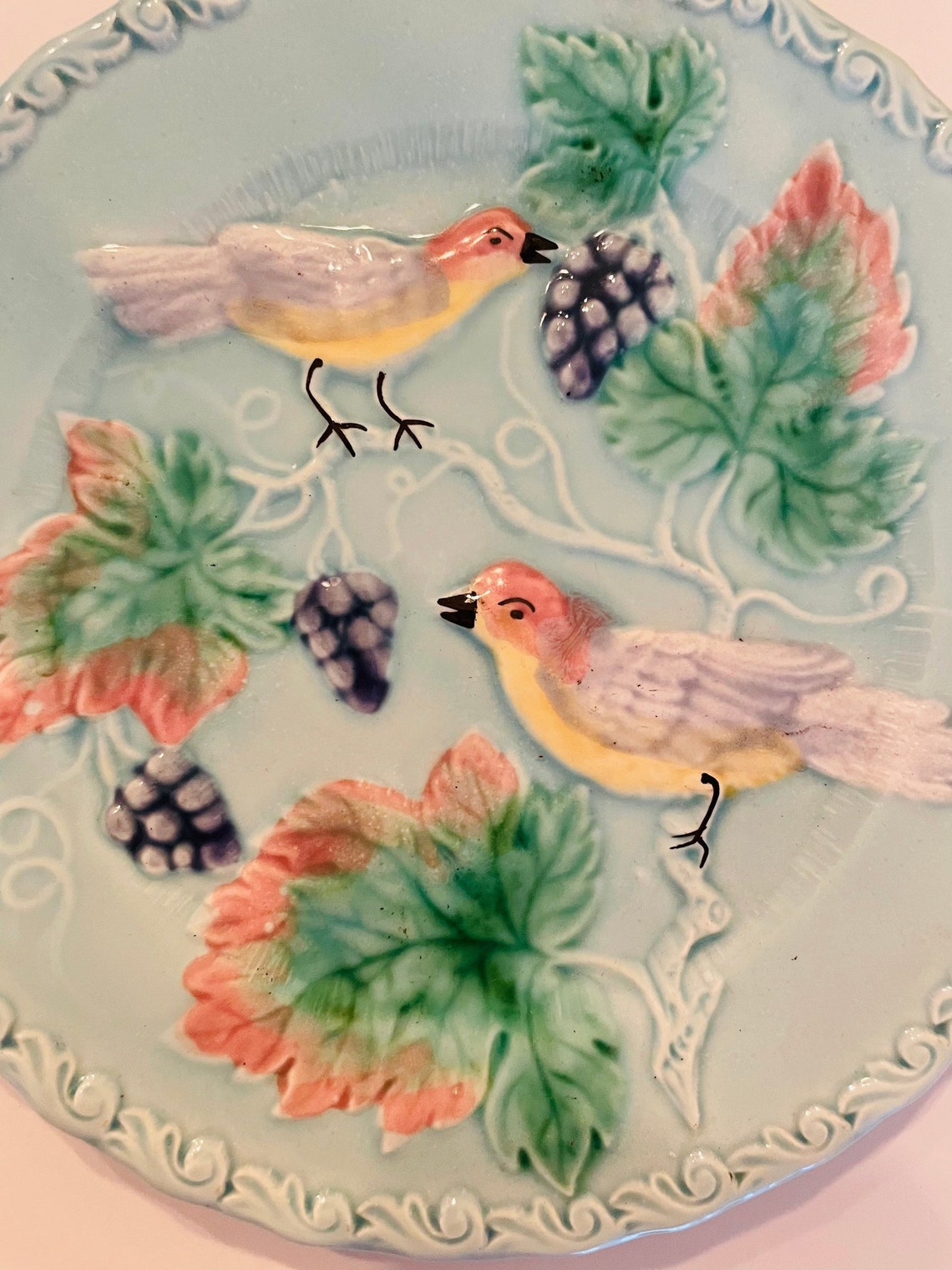 Set of 3 German Blue Bird Plates/embossed Grapes / Birds / | Etsy