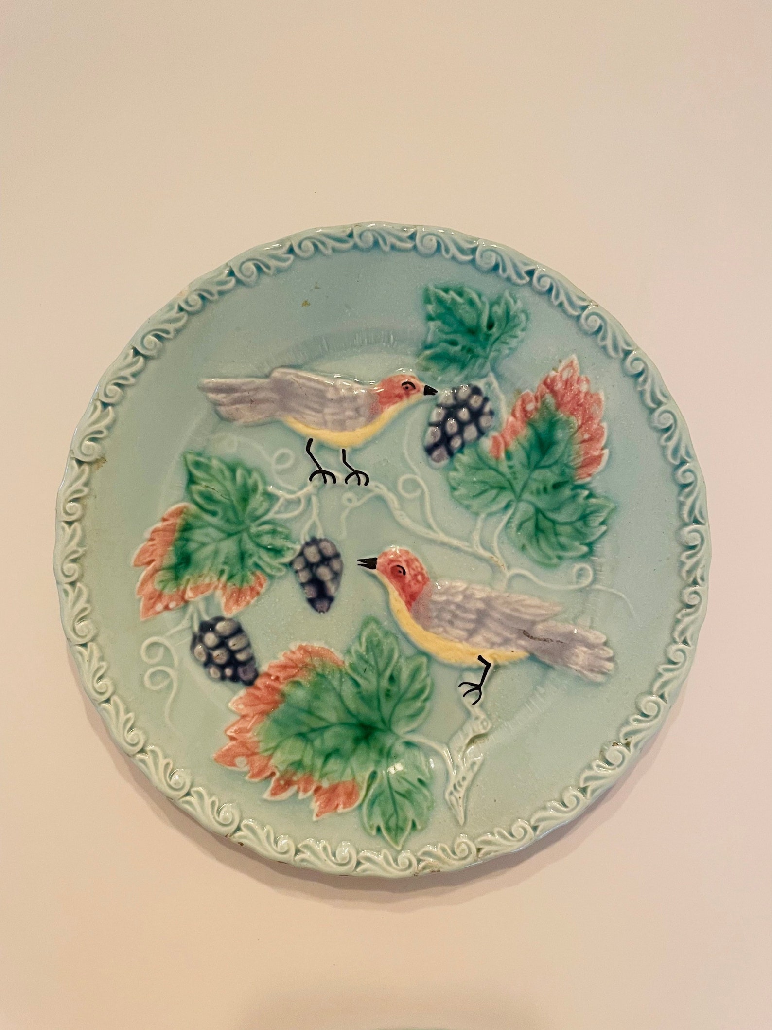 Set of 3 German Blue Bird Plates/embossed Grapes / Birds / | Etsy