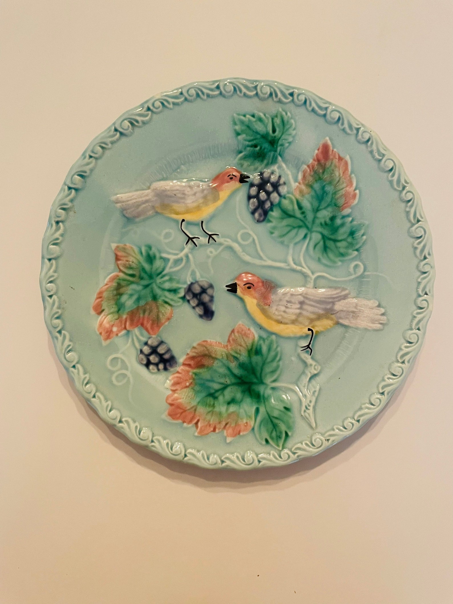 Set of 3 German Blue Bird Plates/embossed Grapes / Birds / - Etsy